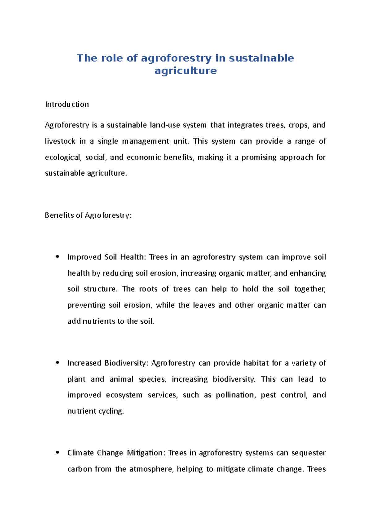 The role of agroforestry in sustainable agriculture - The role of ...