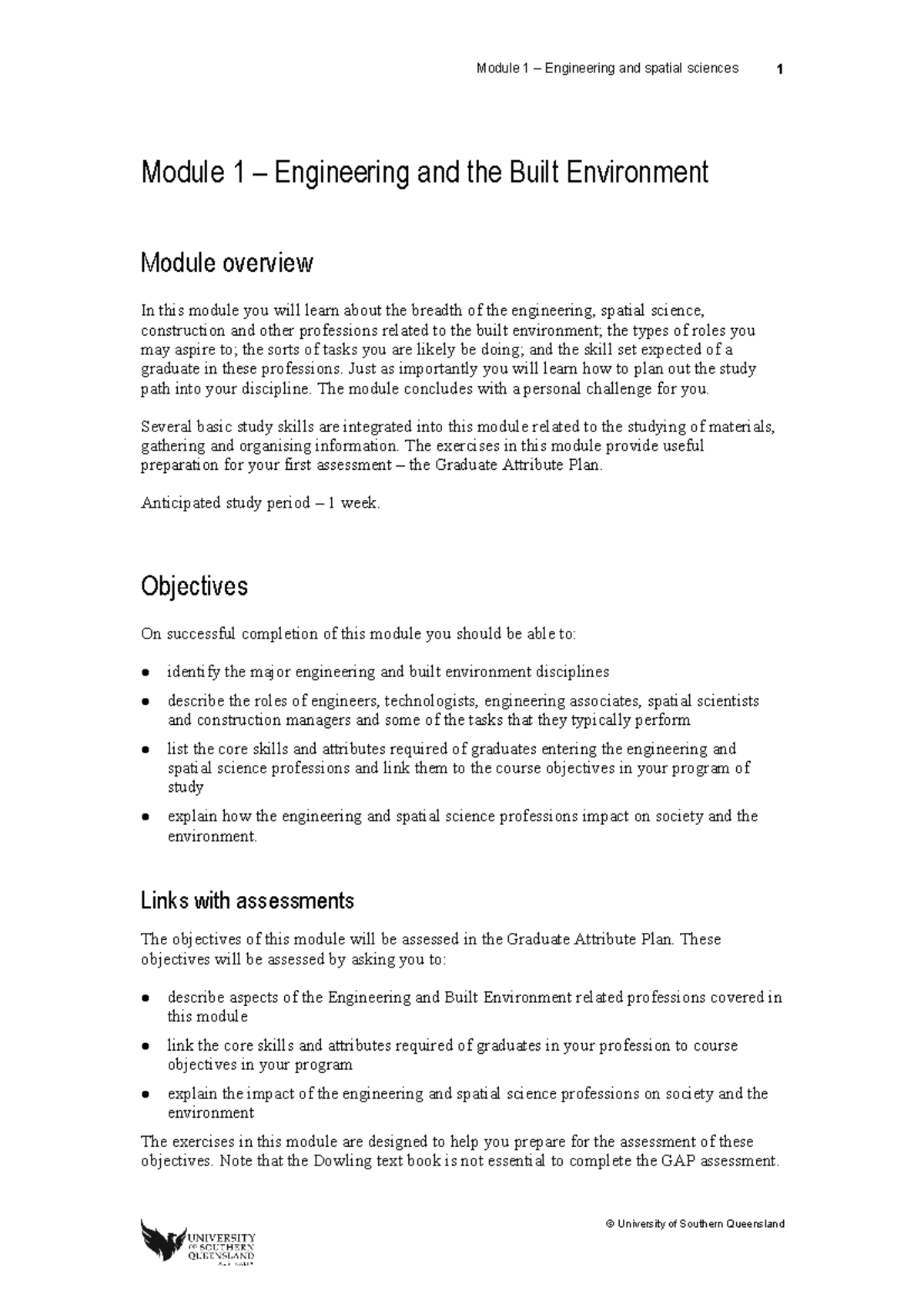 Module 01 - Module 1 – Engineering and spatial sciences 1 Module 1 ...