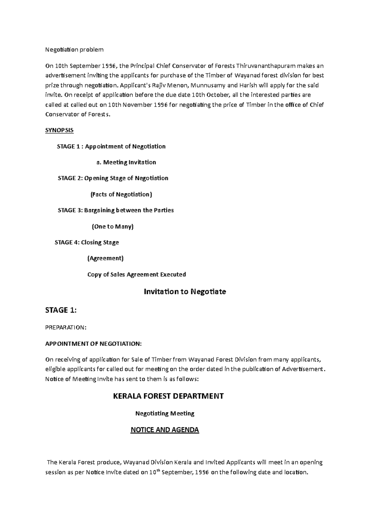 Negotiation Practical Problem and a sample case law - Arbitration ...