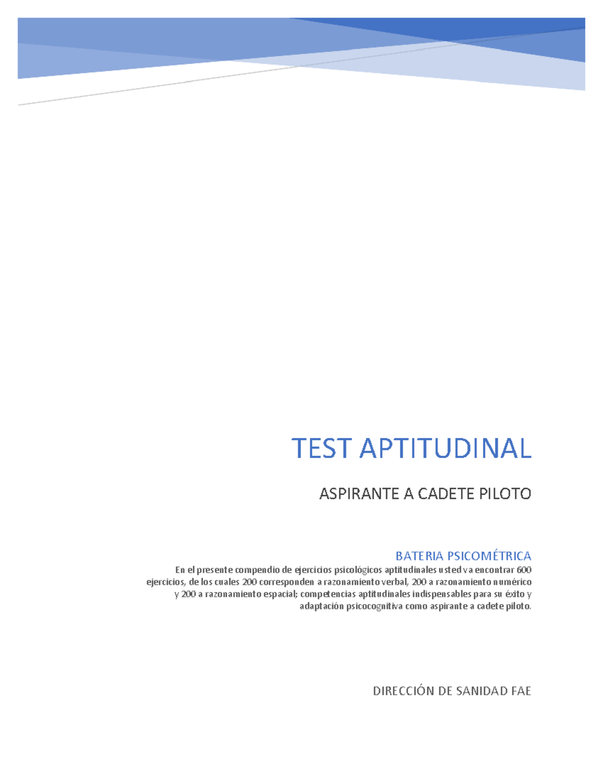 Bateria Psicologica Pilotos 2022 - TEST APTITUDINAL ASPIRANTE A CADETE ...