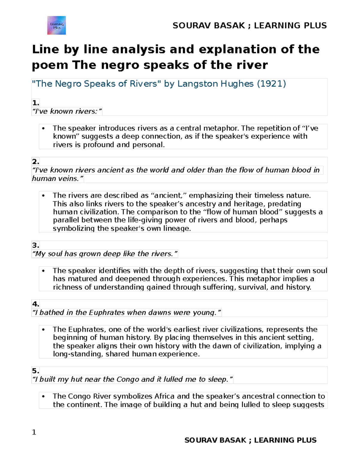 Line by line analysis and explanation of the poem The negro speaks of ...