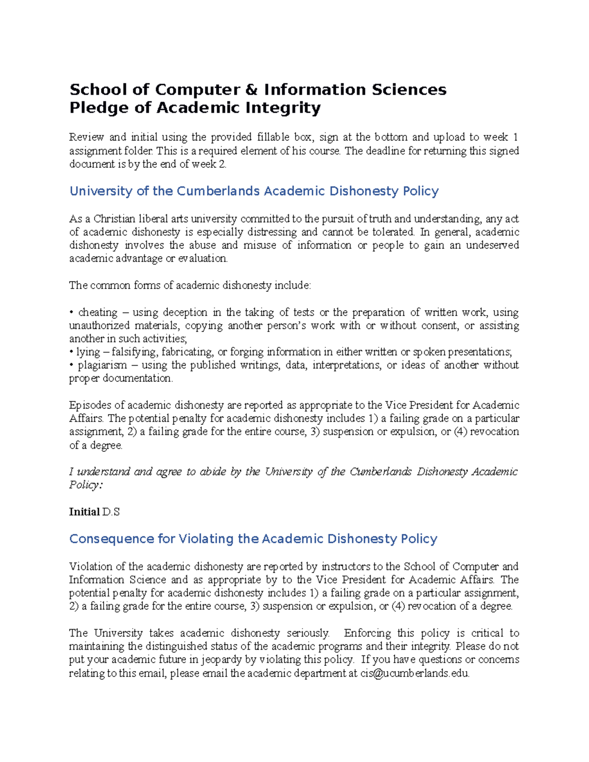 CIS Pledge of Academic Integrity 2 26 21 D-S - School of Computer ...