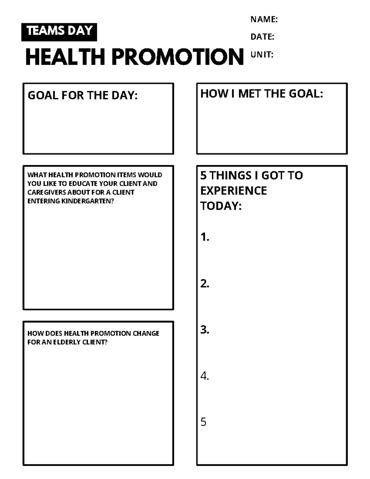 Health+Promotion+Worksheet - NUR 310 - HEALTH PROMOTION TEAMS DAY DATE ...