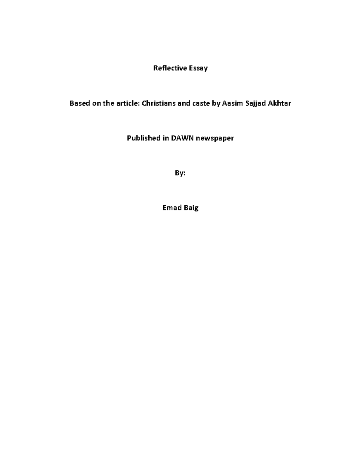Christians and caste by Aasim Sajjad Akhtar - Reflective Essay Based on ...