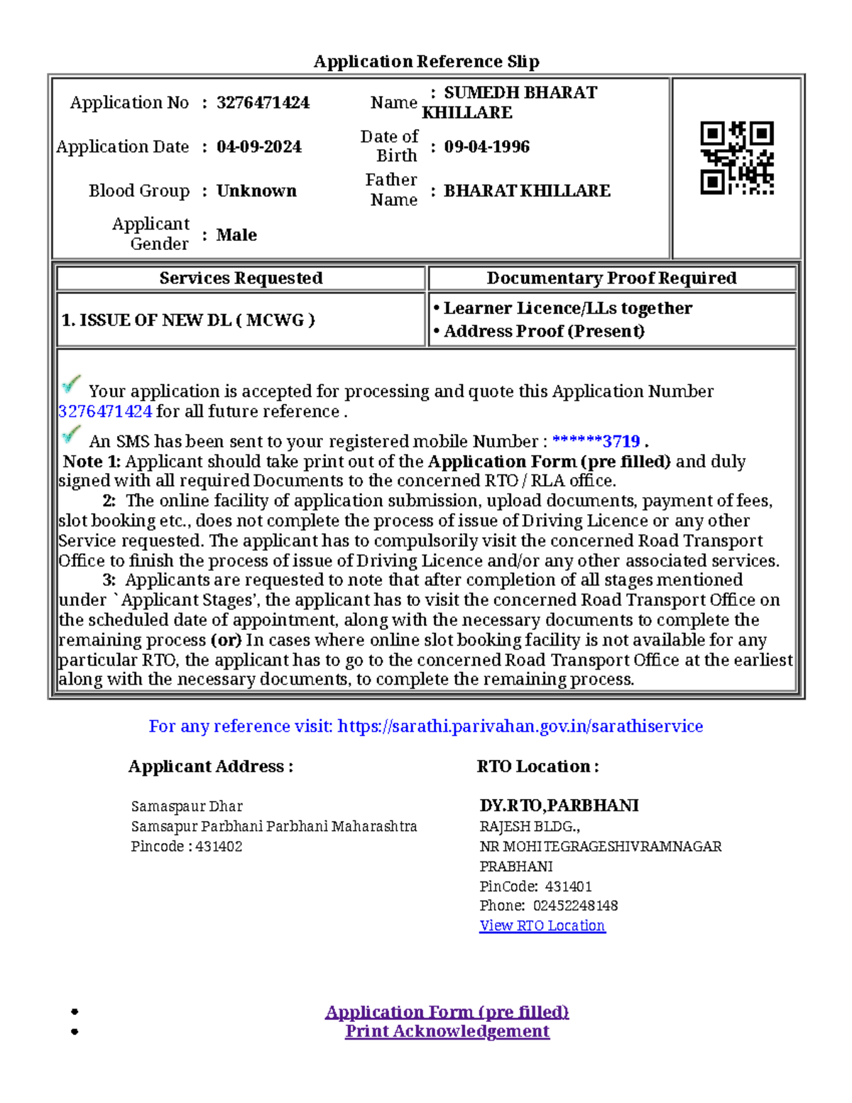 Acknowledgment dl - Ffnnf fjdkd fkxvc djdjddkd - Application Reference ...