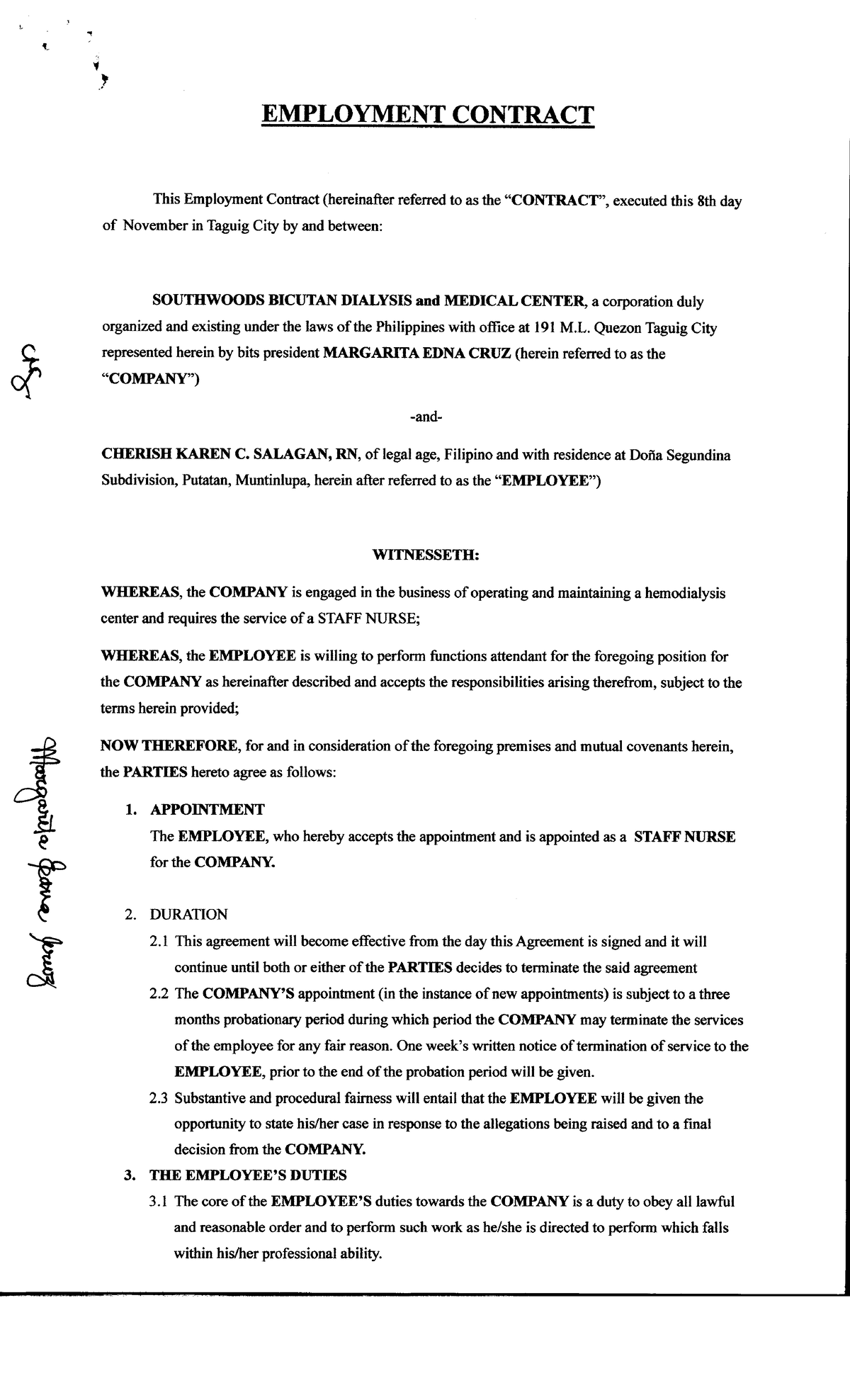 Contract RN Salagan - WTTNESSETH: WHEREAS, the COMPANY is engaged in ...