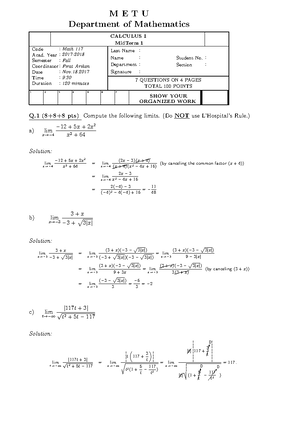 MATH 119 2022-1 Recitation Week 01 - METU Math 119 Calculus with Anaytic Geometry Week 01 ...