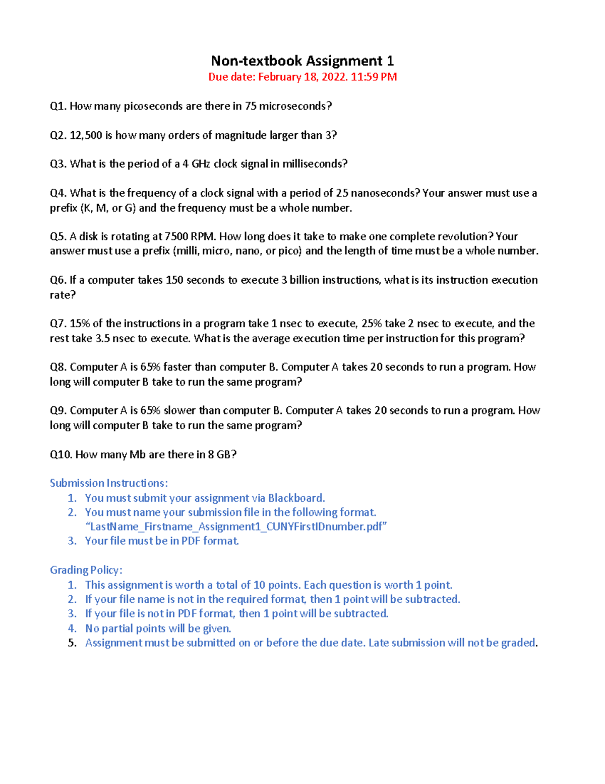 Non-textbook Assignment 1 based on notes - Non-textbook Assignment 1 ...