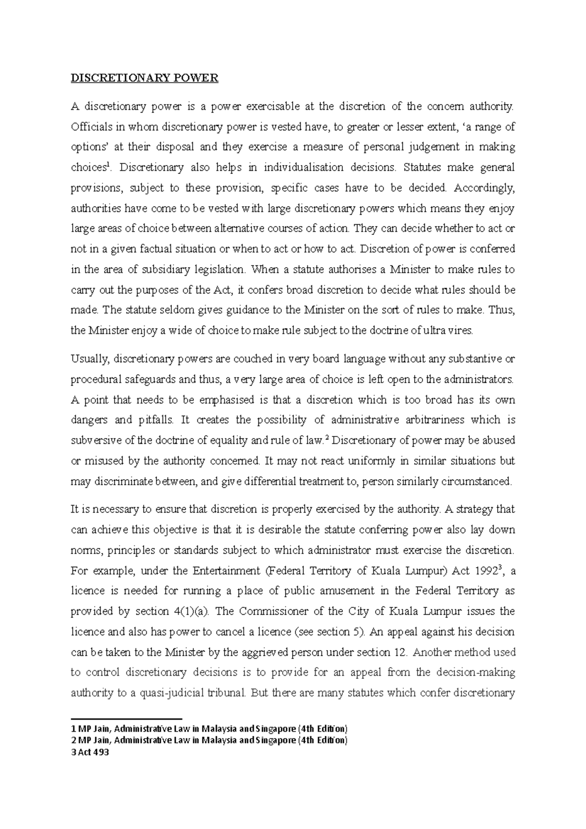 Discretionary power - Officials in whom discretionary power is vested ...