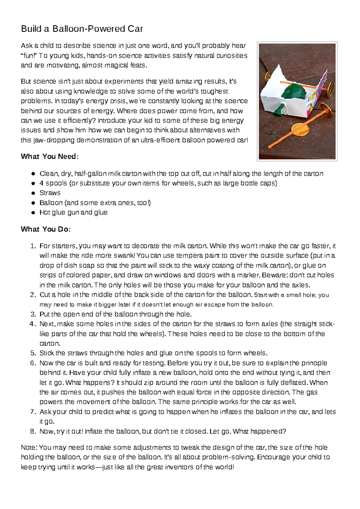 A Balloon powered car - This is for physics. - Build a Balloon-Powered ...