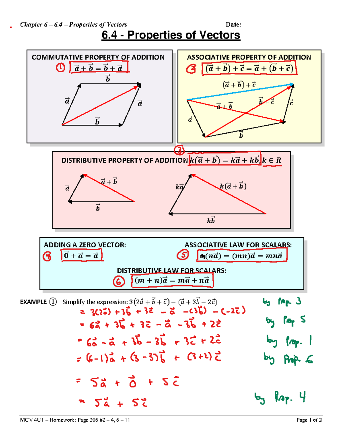 6.4 - Properties of Vectors Solutions - Chapter 6 – 6 – Properties of ...