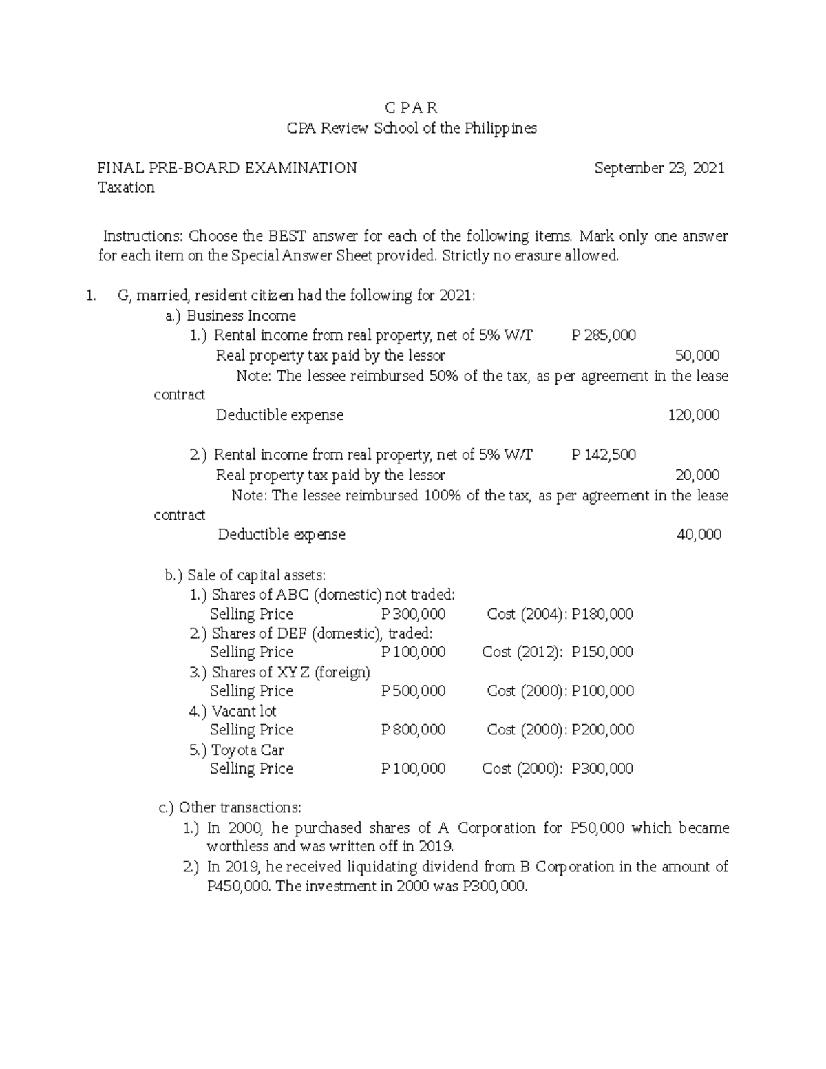 Tax 2 - Materials - C P A R CPA Review School of the Philippines FINAL ...