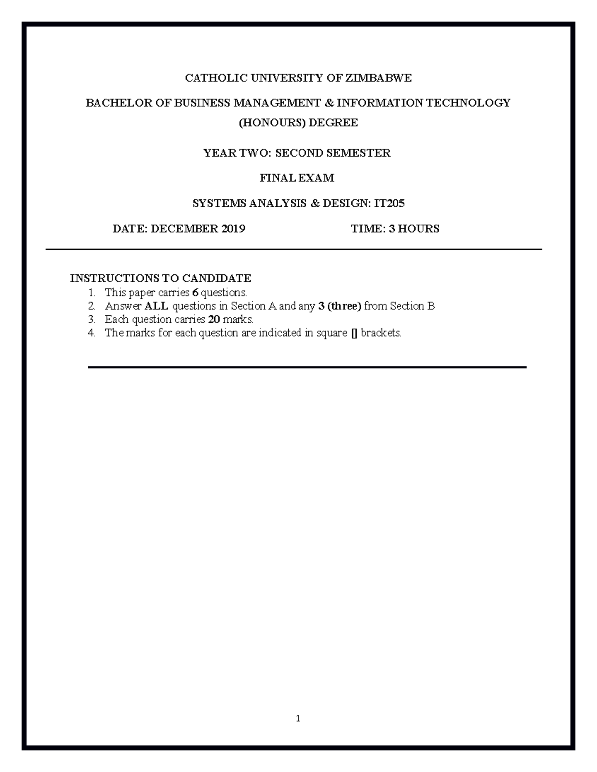 DEC 2019 SAD Final EXAM - SAD past examination paper - CATHOLIC ...