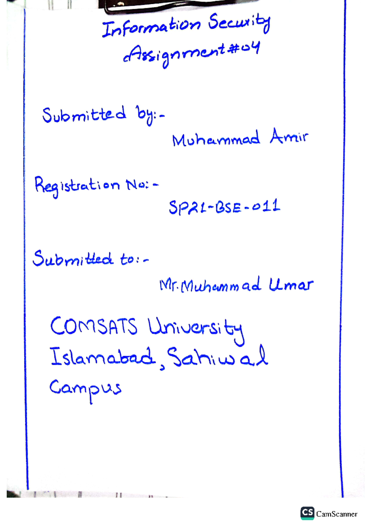 SP21-BSE-011 IS Assignment#4 - Information security - Studocu