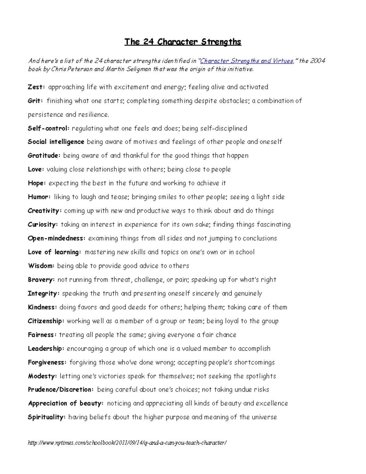 24-Character-Strengths - Introduction to Psychology - GCUF - Studocu