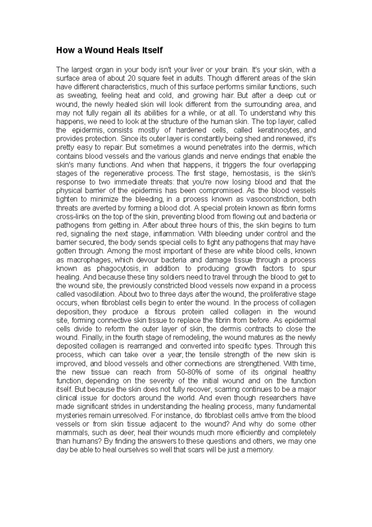 How a Wound Heals Itself - It's your skin, with a surface area of about ...