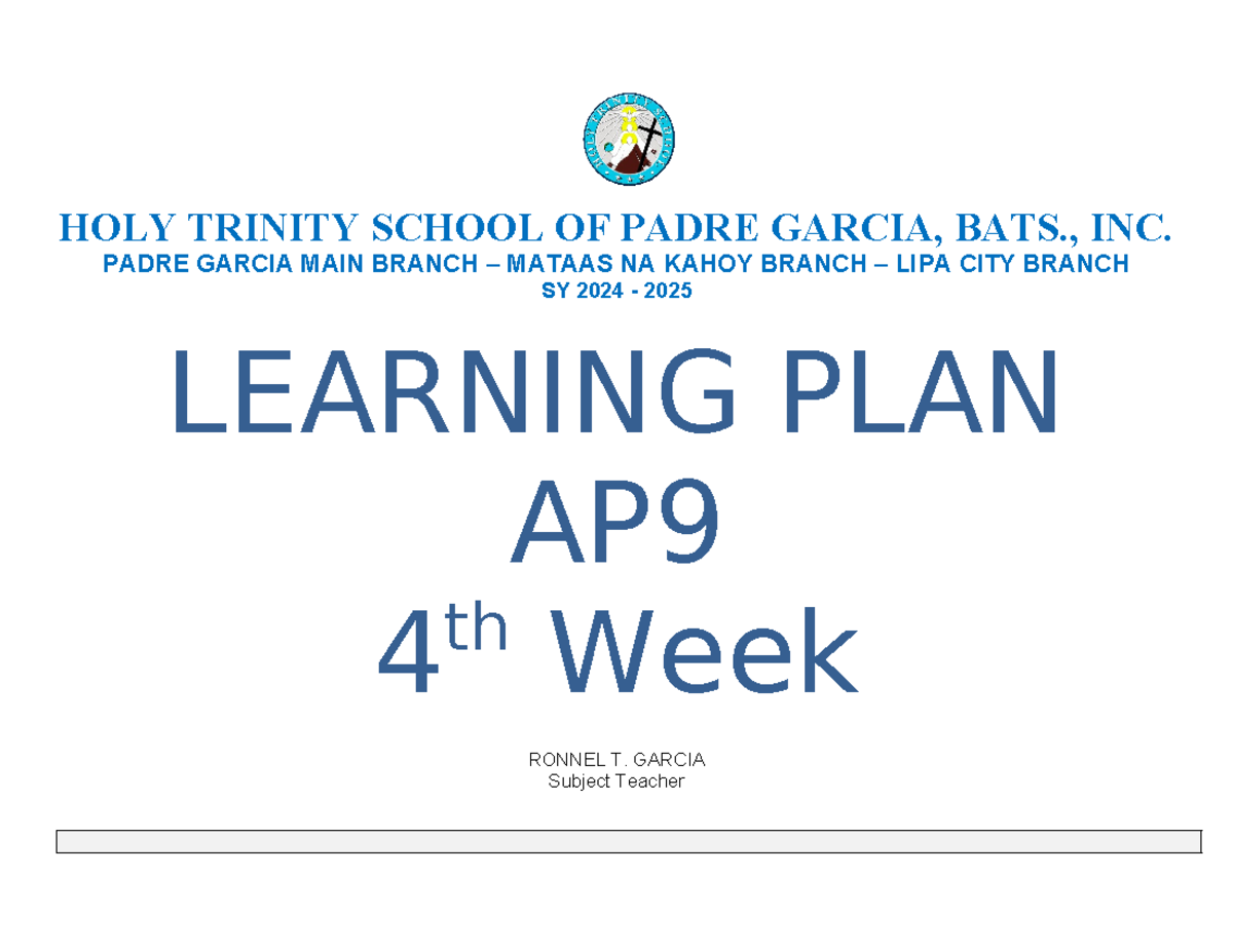 LP AP 9 4th Week 2nd Quarter 2024 2025 - HOLY TRINITY SCHOOL OF PADRE GARCIA, BATS., INC. PADRE ...