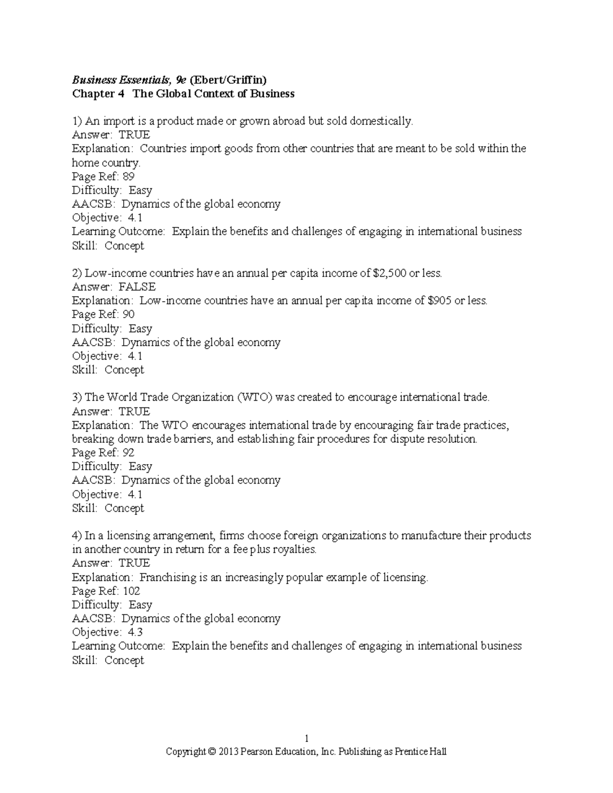 Business essentials Chapter-4-the-essentials-9e-test bank - Business ...