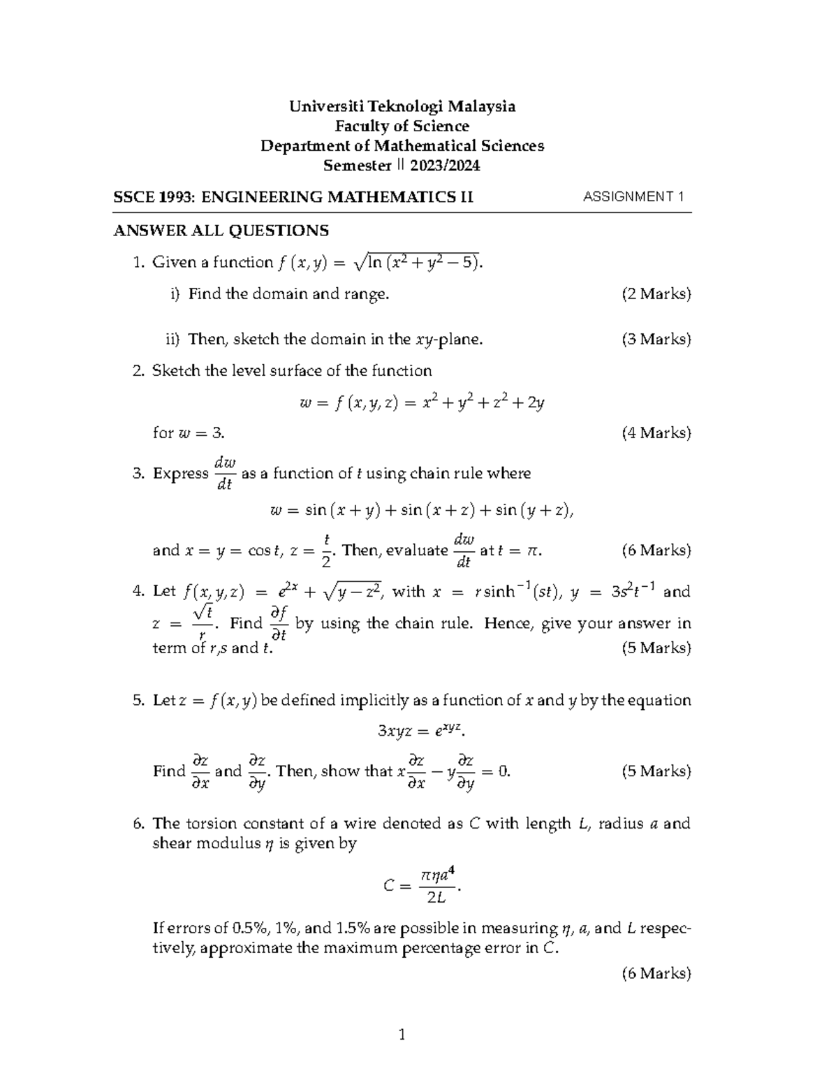 Assignment 1 For References Universiti Teknologi Malaysia Faculty