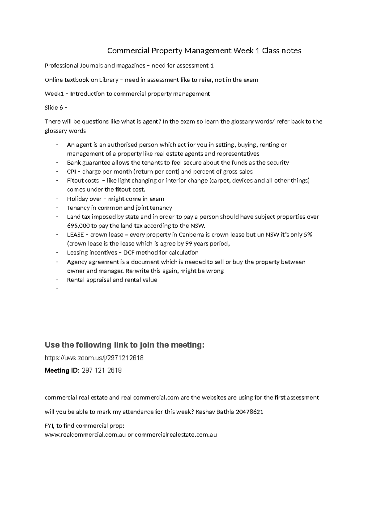 Commercial property Management Notes - Commercial Property Management ...