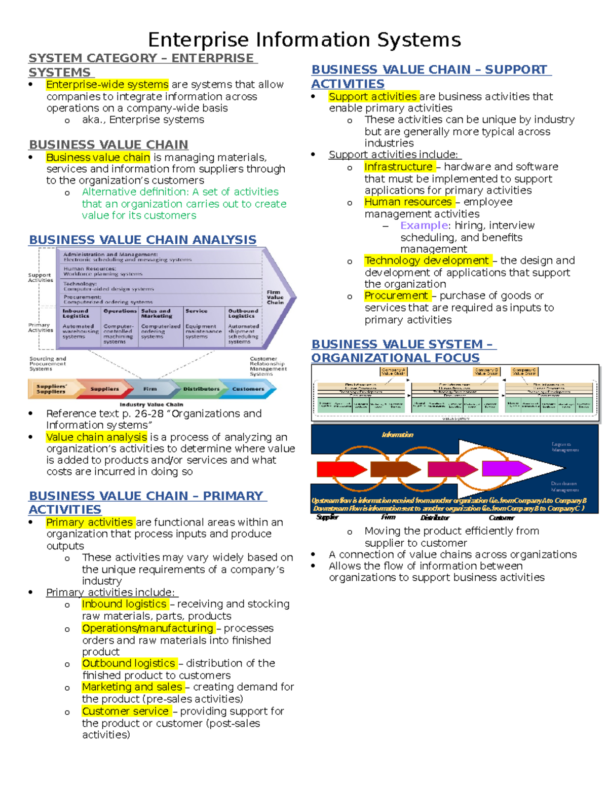 ACS 1803 - Lecture 6 - Enterprise Information Systems SYSTEM CATEGORY ...