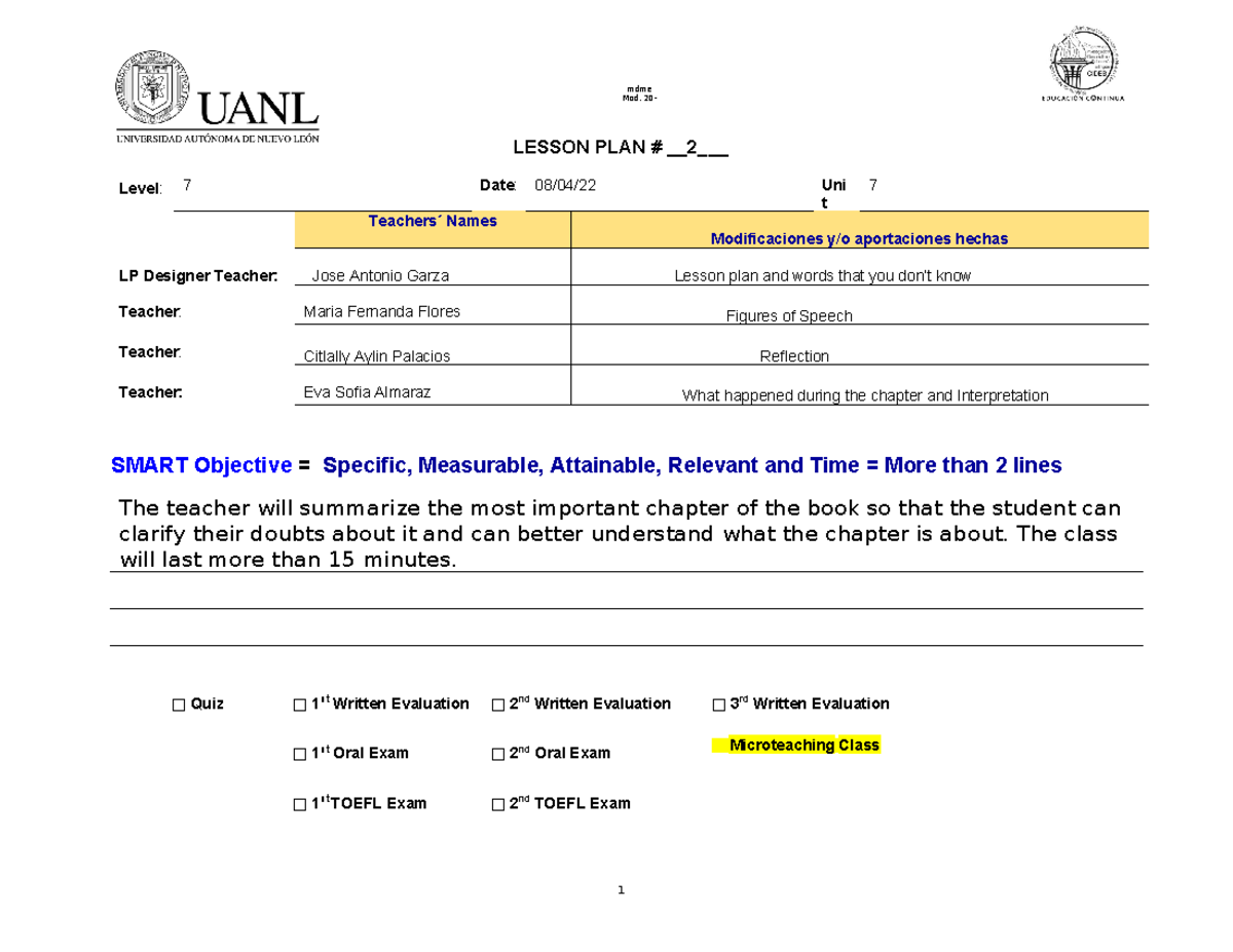 Lesson Plan Format Microteaching Class - mdme Mod. 20- LESSON PLAN # 2 ...