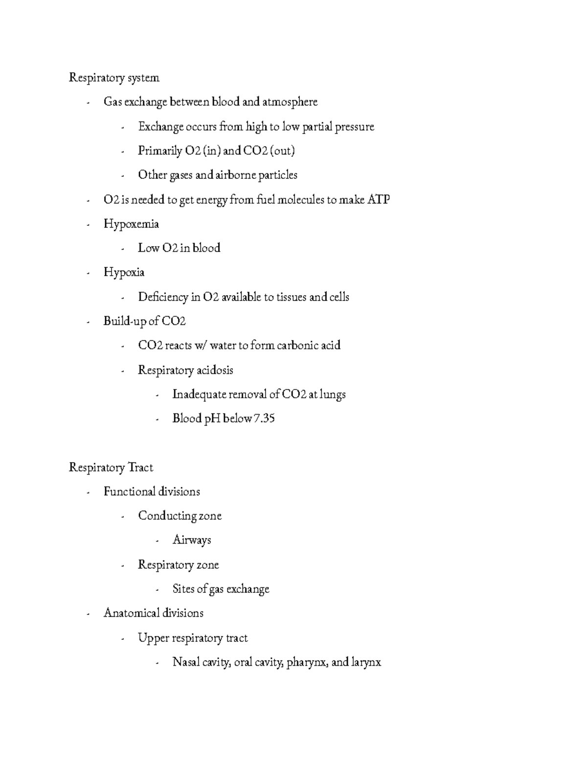 CH 18 Respiratory System Notes (BIO 113) - Respiratory system - Gas ...