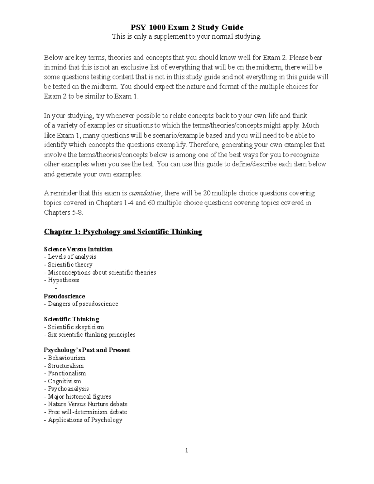 PSY 1000 Exam 2 Study Guide - This is only a supplement to your normal ...