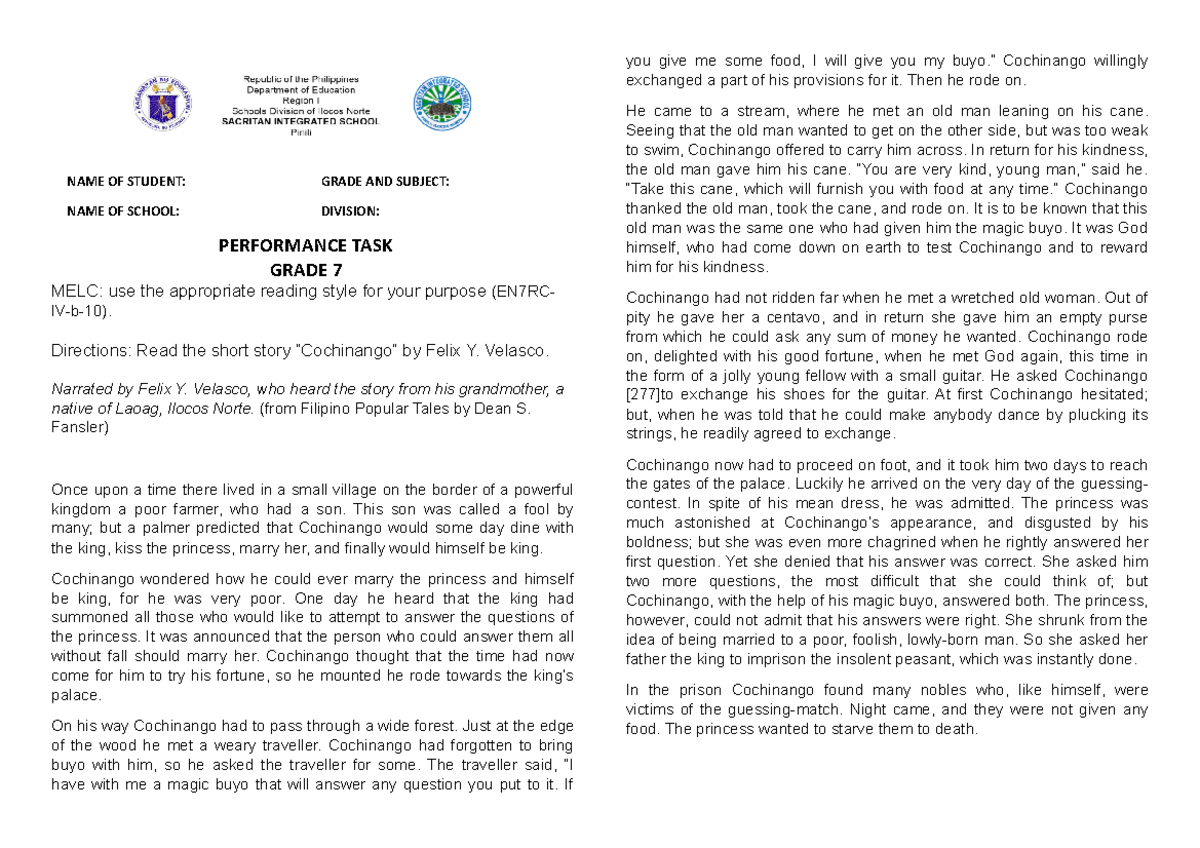 Performance task - activity sheets 2021-2022 - NAME OF STUDENT:GRADE ...