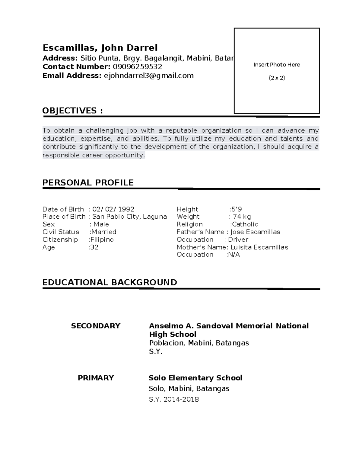 Resume-John Darrel Escamillas - Escamillas, John Darrel Address: Sitio ...