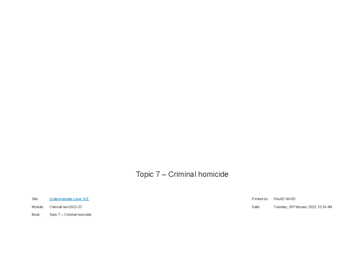 Topic 7 – Criminal homicide - Topic 7 – Criminal homicide Site ...