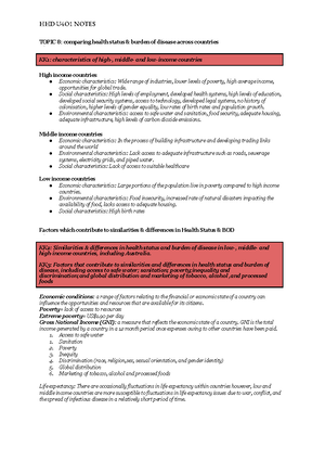 HHD Summary Notes - unit 3 aos 1 - HEALTH AOS 1 1 Concepts of health ...