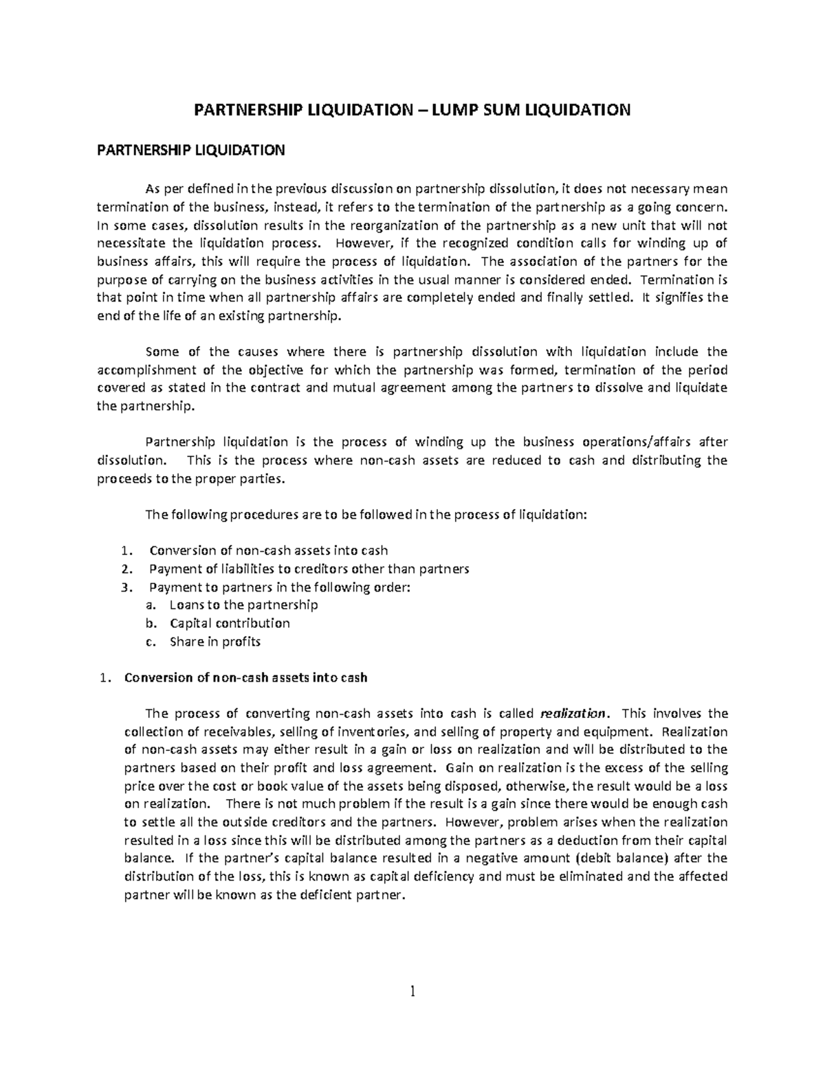 Chapter 1 Partnership Liquidation - PARTNERSHIP LIQUIDATION – LUMP SUM ...