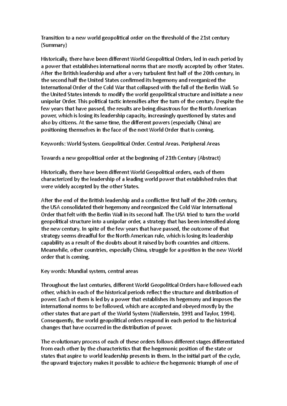 History Part 2 - Session 5 - Transition to a new world geopolitical ...