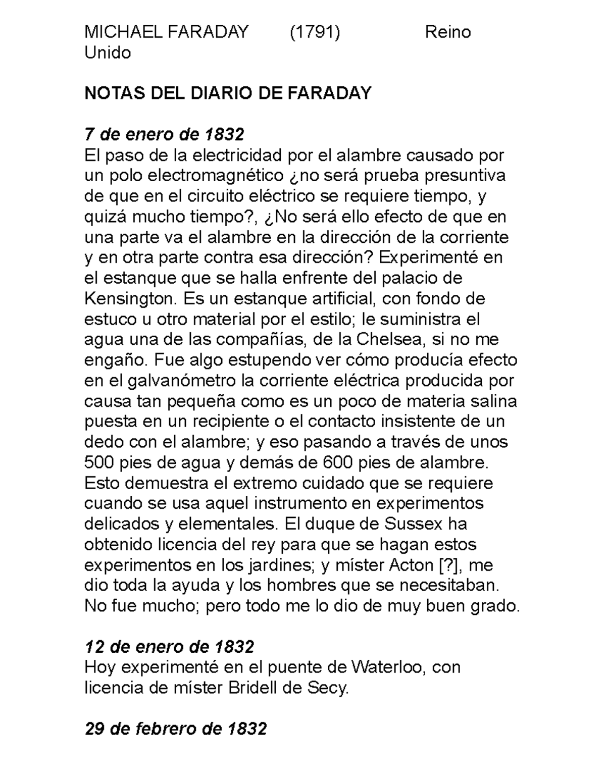 1791 michael faraday - filo - MICHAEL FARADAY (1791) Reino Unido NOTAS ...