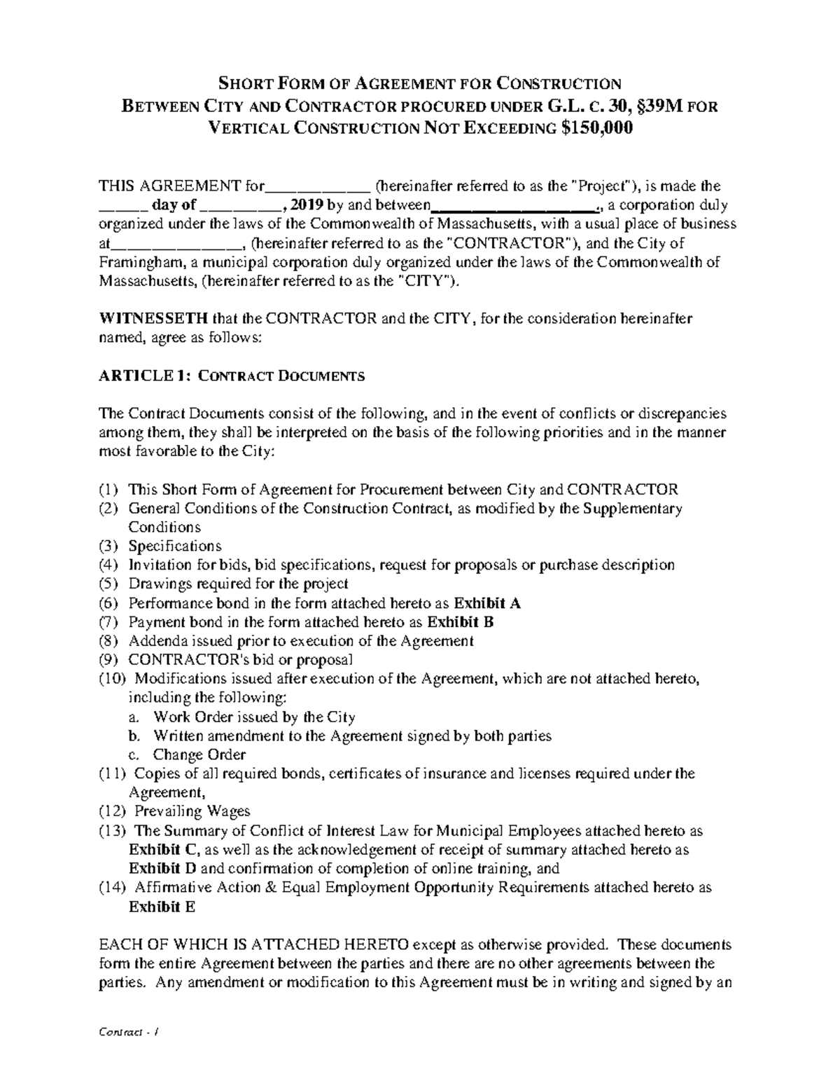 Contract Agreement - case study - SHORT FORM OF AGREEMENT FOR ...