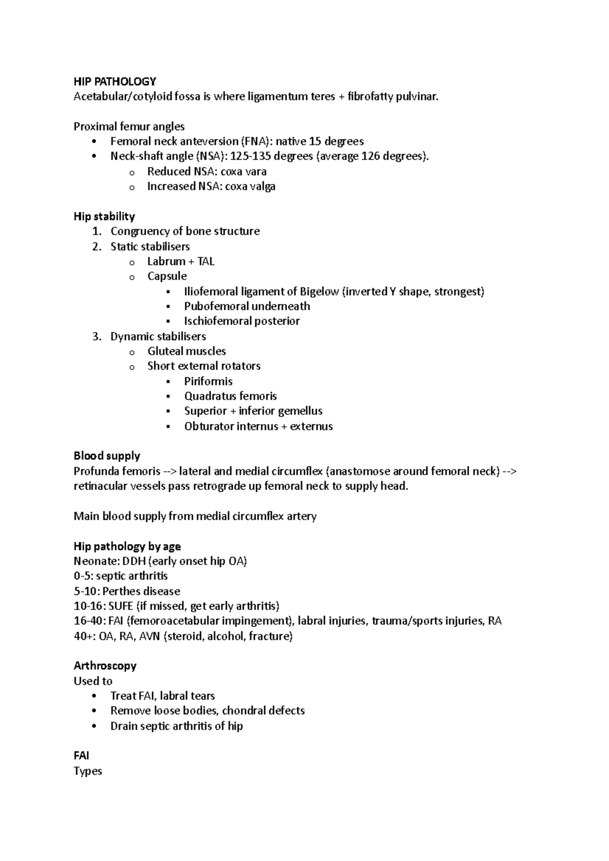 Hip Pathology notes - HIP PATHOLOGY Acetabular/cotyloid fossa is where ...