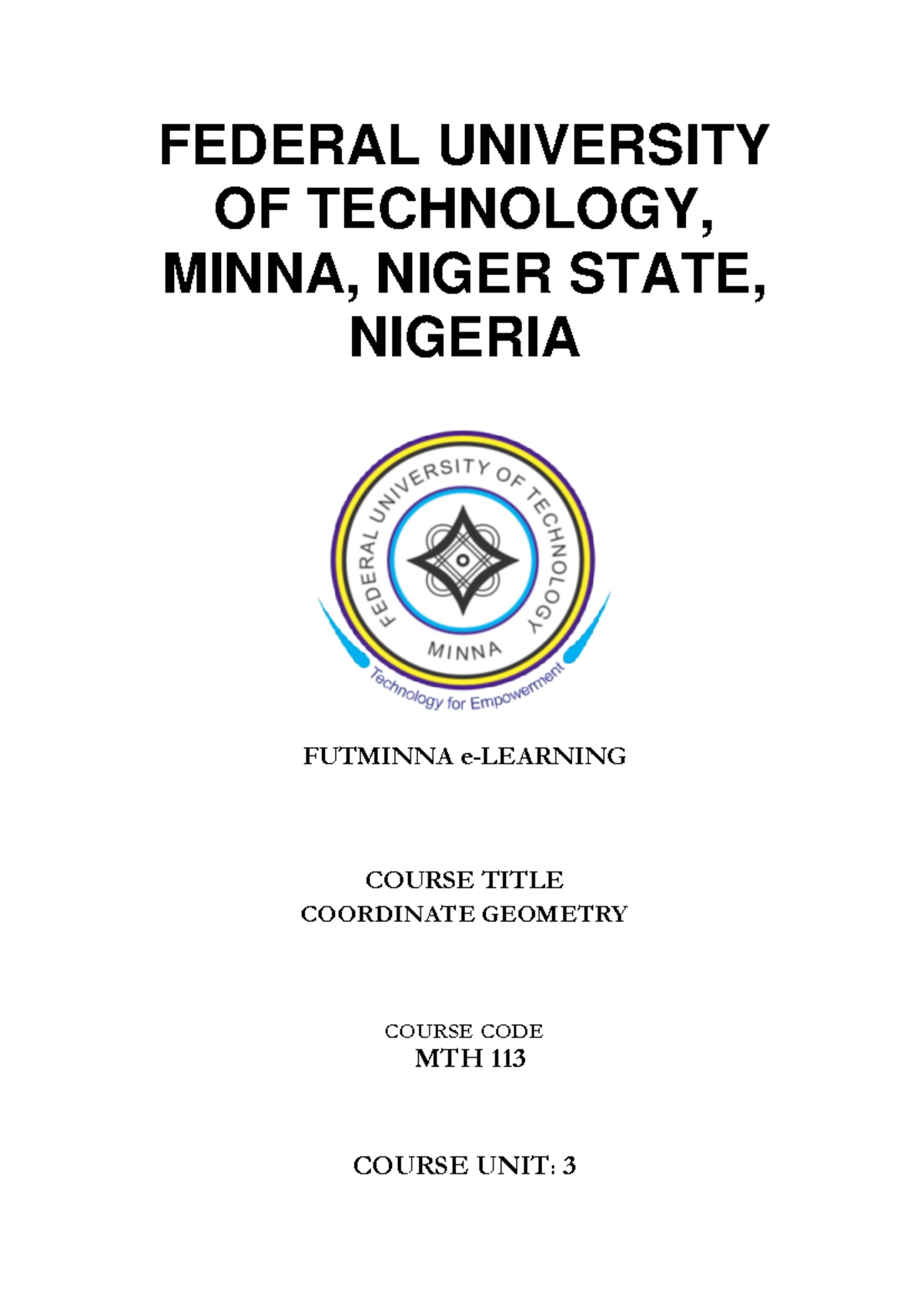 MTH 113 lecture note - FEDERAL UNIVERSITY OF TECHNOLOGY, MINNA, NIGER ...