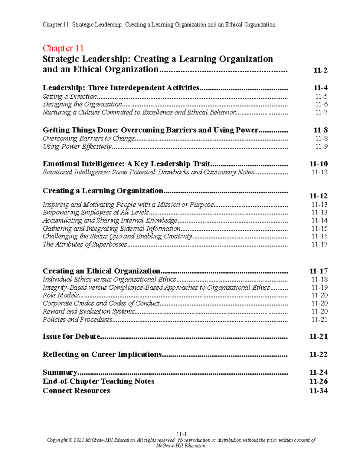Dess10e IM Ch11 Final - Strategic Leadership: Creating a Learning Organization Chapter and an ...