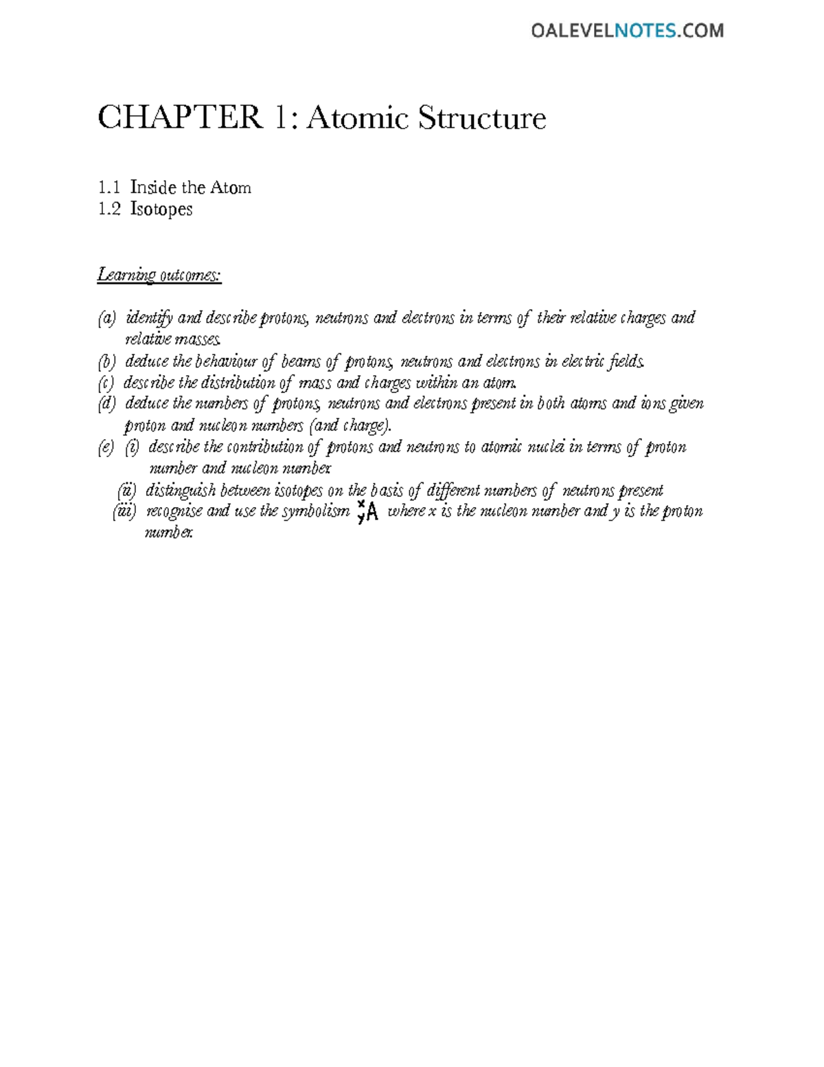 Chemistry Notes - Bla bla - CHAPTER 1: Atomic Structure 1 Inside the ...
