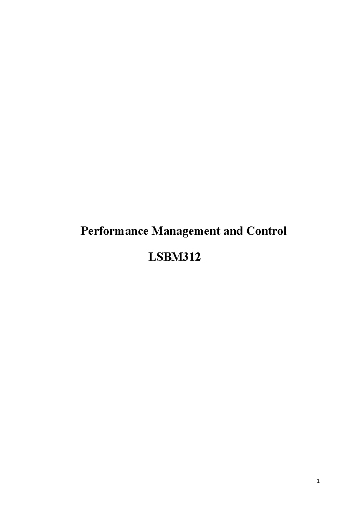 Performance Management and Control-LSBM312 - Performance Management and ...