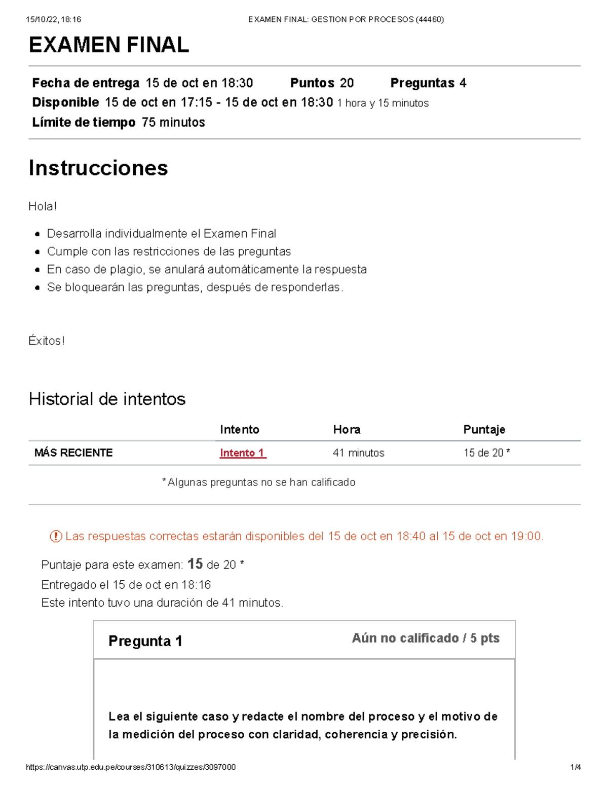 Examen Final Gestion POR Procesos (44460) - * Algunas preguntas no se han calificado EXAMEN ...