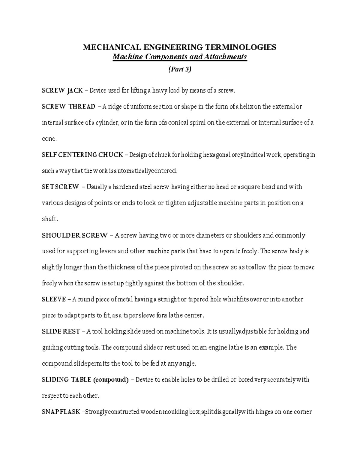 Mechanical Engineering Terms- Machine Commponents and Attachments (Part ...