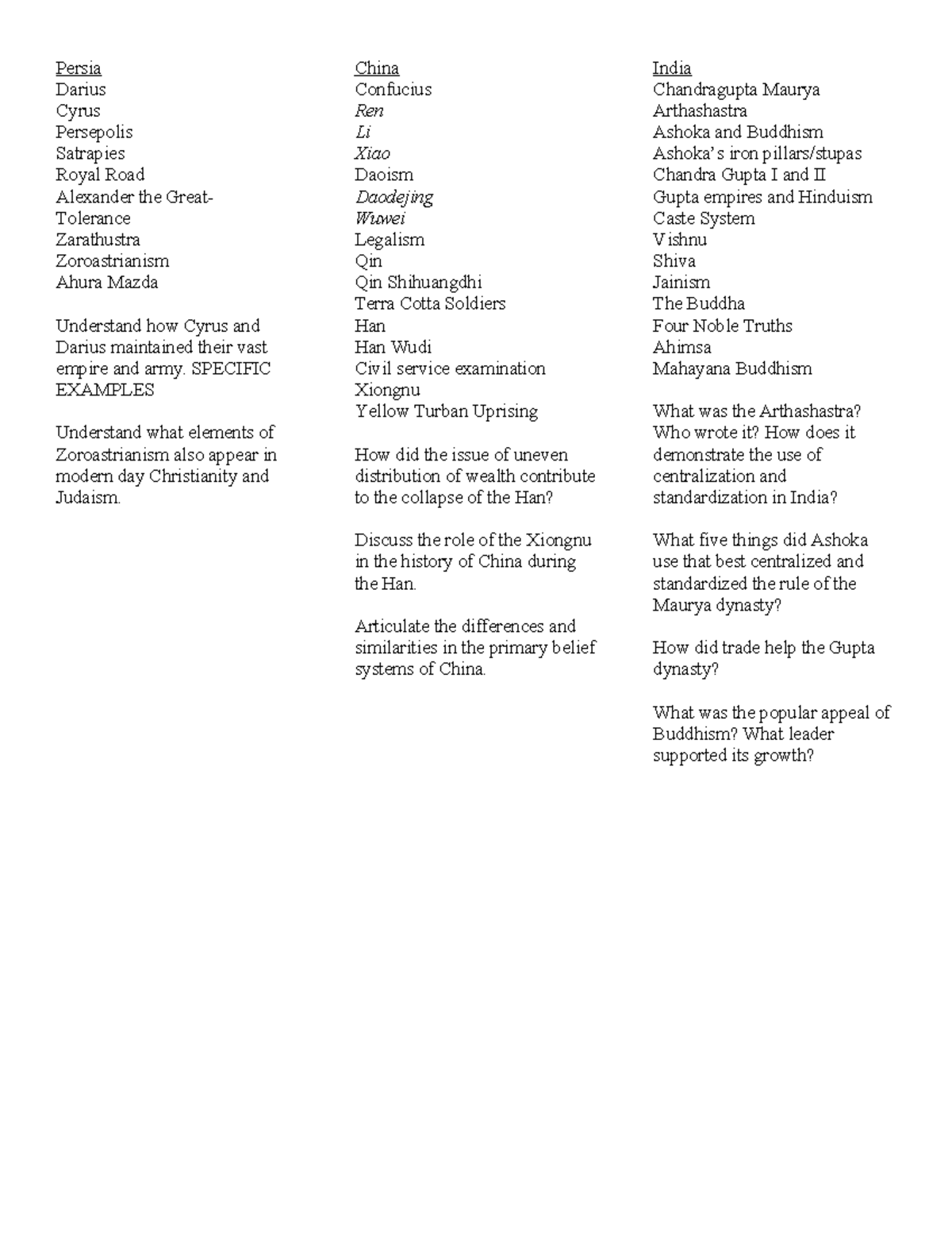 Part One Study Guide - Persia Darius Cyrus Persepolis Satrapies Royal ...
