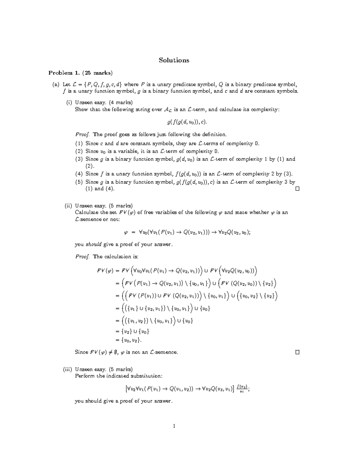 Logic Exam Solutions 2018 - Solutions Problem 1.(25 marks) (a) LetL={P ...