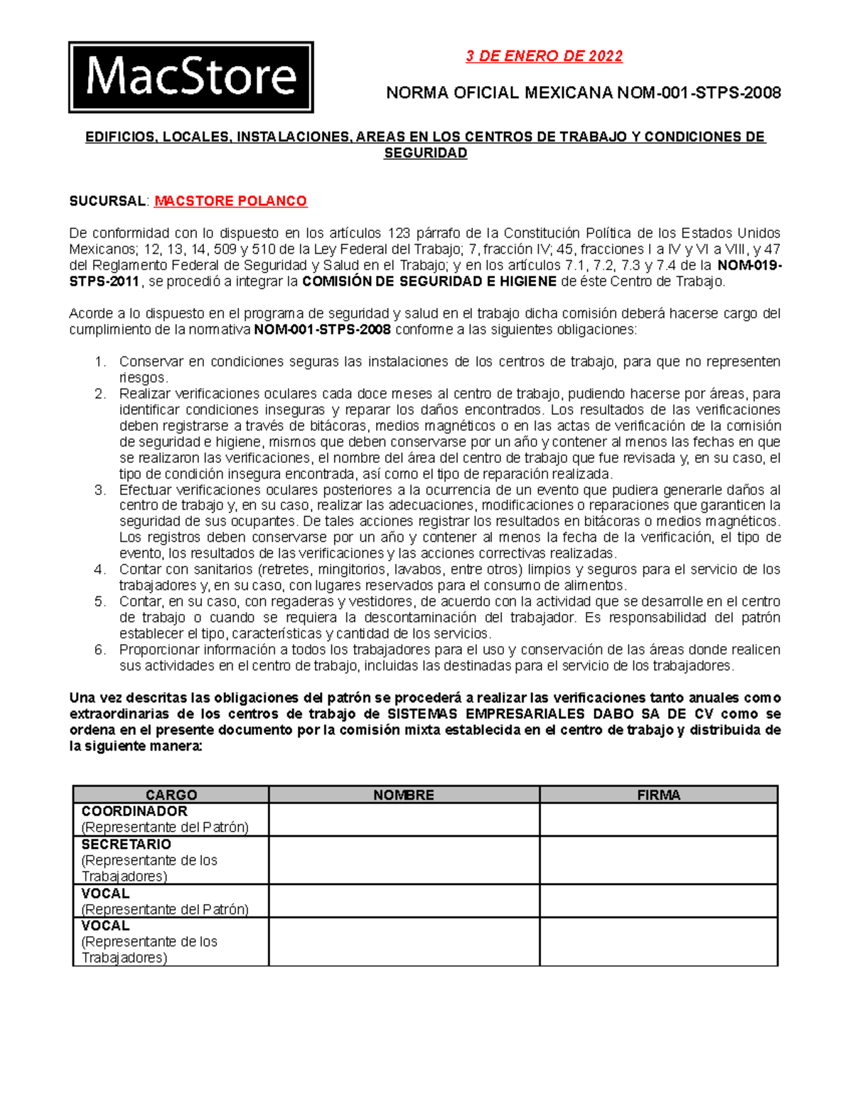 NOM-001 (BASE) - FYI - 3 DE ENERO DE 2022 NORMA OFICIAL MEXICANA NOM ...