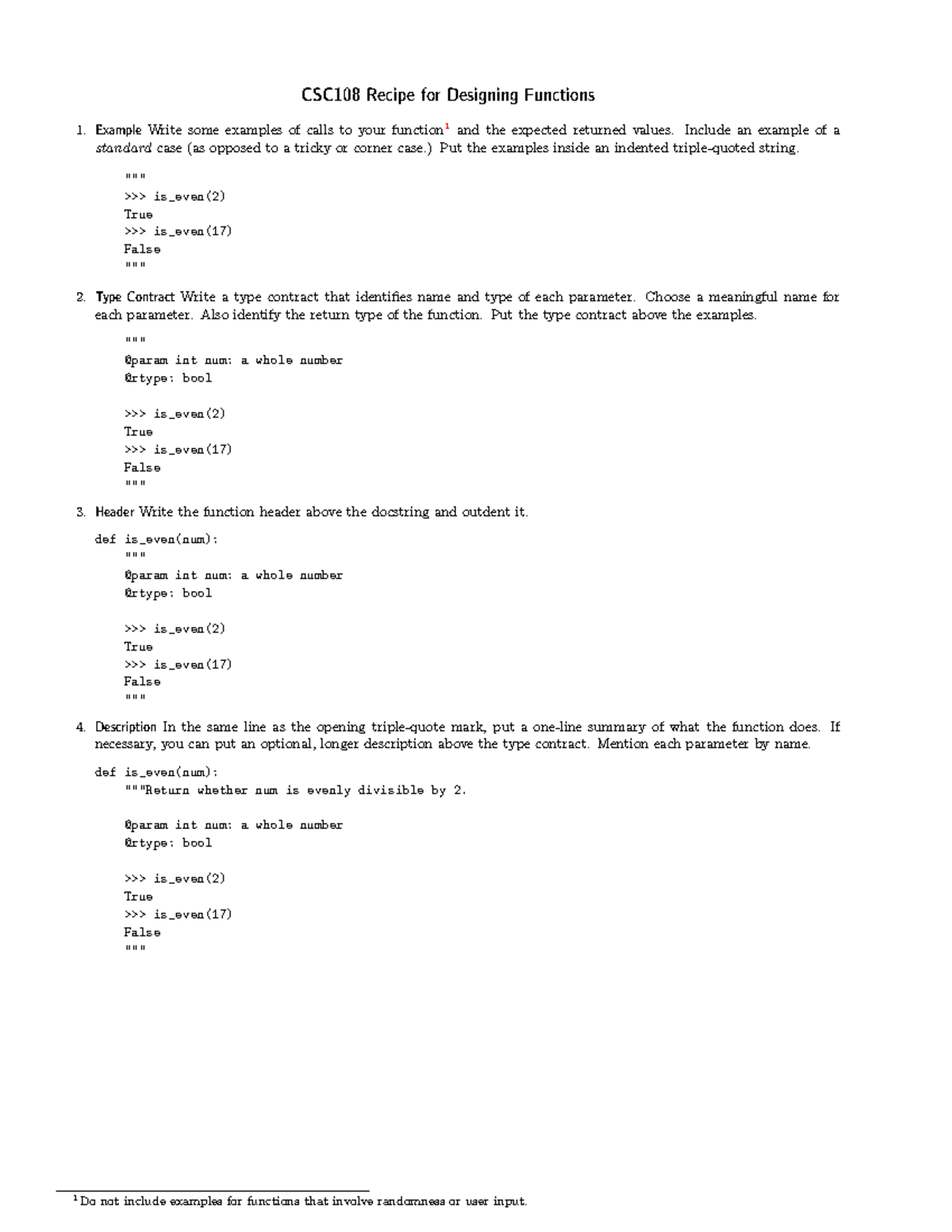 Function design recipe - CSC108 Recipe for Designing Functions Example ...