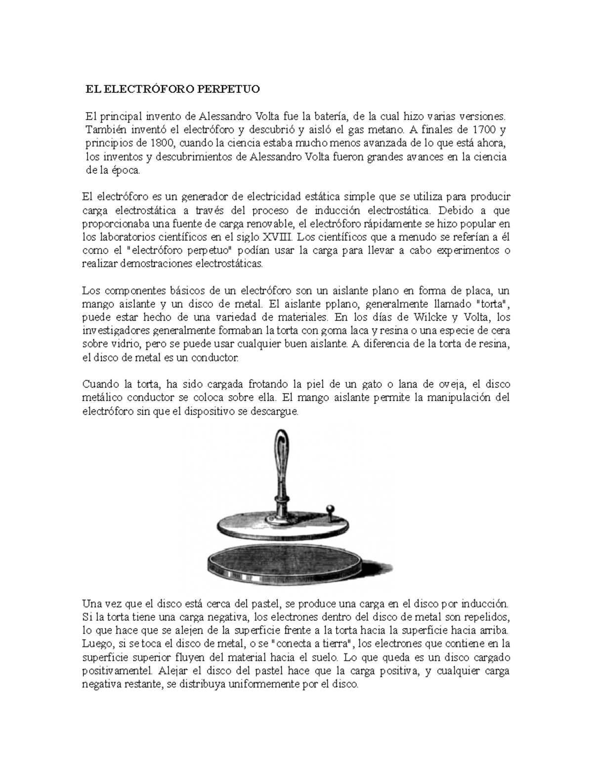 EL Electróforo Perpetuo fisica - EL ELECTRÓFORO PERPETUO El principal ...