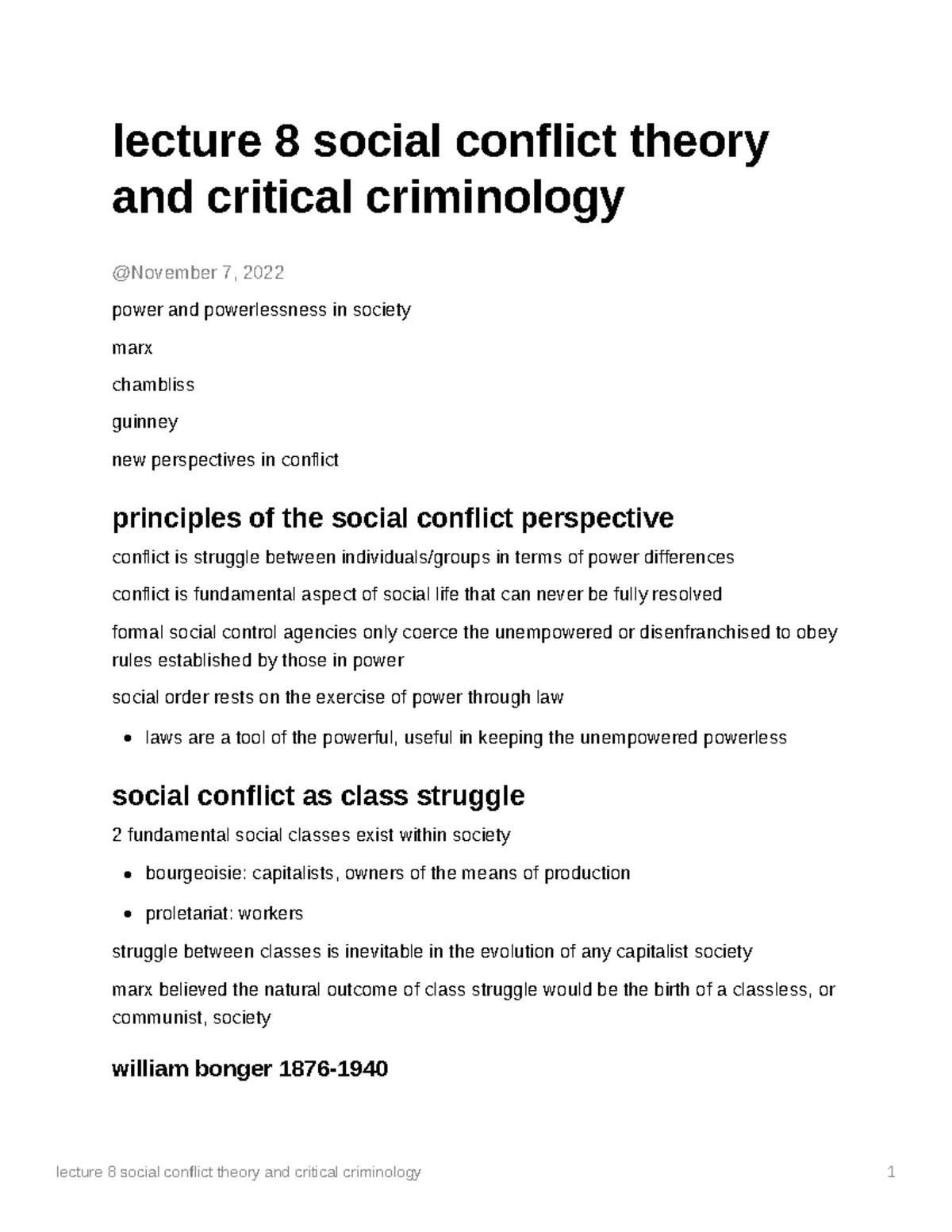 Lecture 8: Social Conflict Theory and Critical Criminology - lecture 8 ...