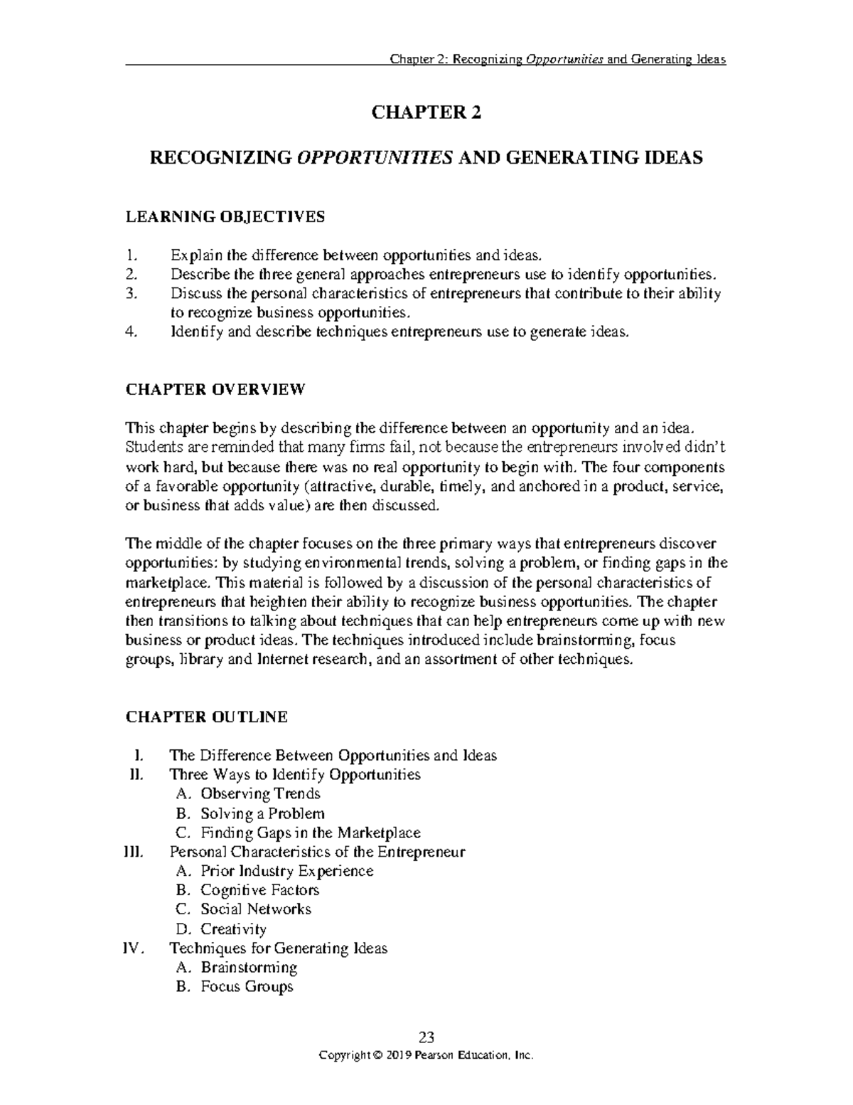 Entrepreneurship - 23 CHAPTER 2 RECOGNIZING OPPORTUNITIES AND ...